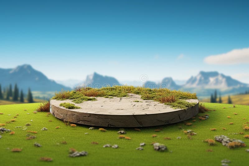 Circular 3D Podium with a Meadow Soil Ground in Rendering Stock ...