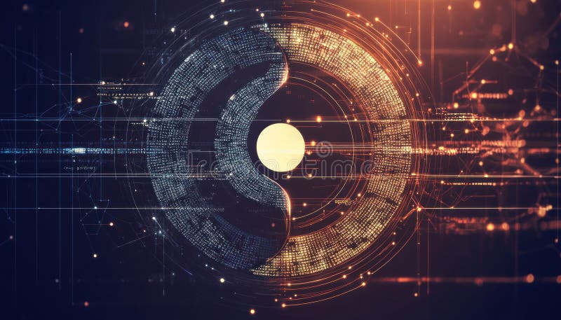 Futuristic Yin Yang Symbol Representing Duality in Technology and Data ...