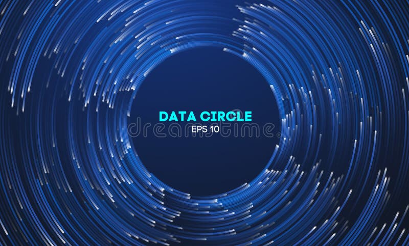 Circular Data Swirl on Dark Blue Technology Background. Hurricane ...