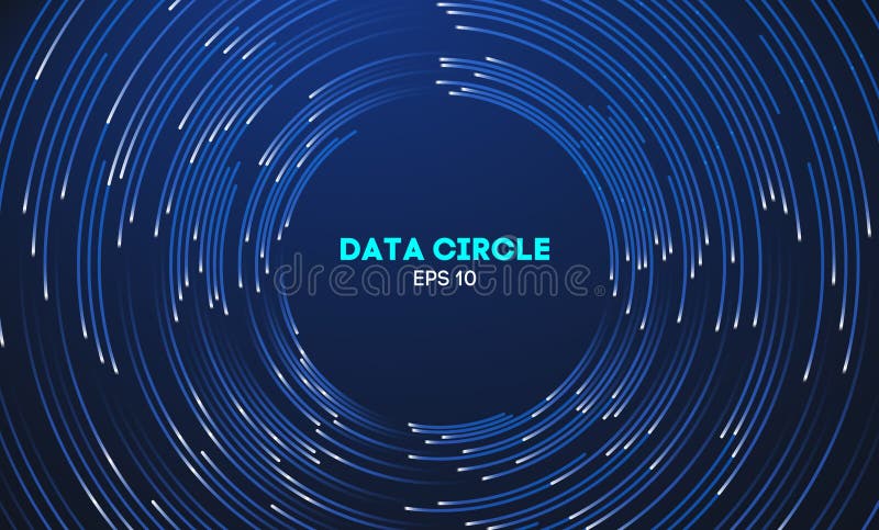 Circular Data Swirl on Dark Blue Technology Background. Hurricane ...