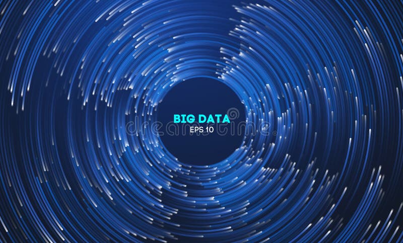 Circular Data Swirl on Dark Blue Technology Background. Hurricane ...