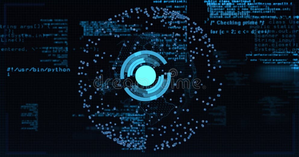 Circular Data Visualization and Coding Image Over Digital Background with Programming Text Stock ...