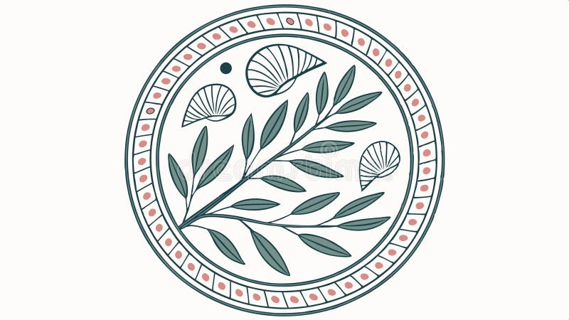 Circular Decorative Frame with Shells and Botanical Elements Design ...