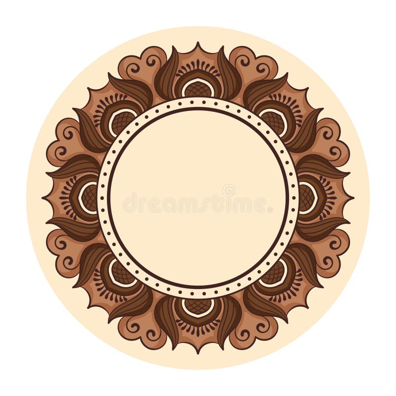 Circular Decorative Frame with a Stylized Floral Pattern and Swirls in ...