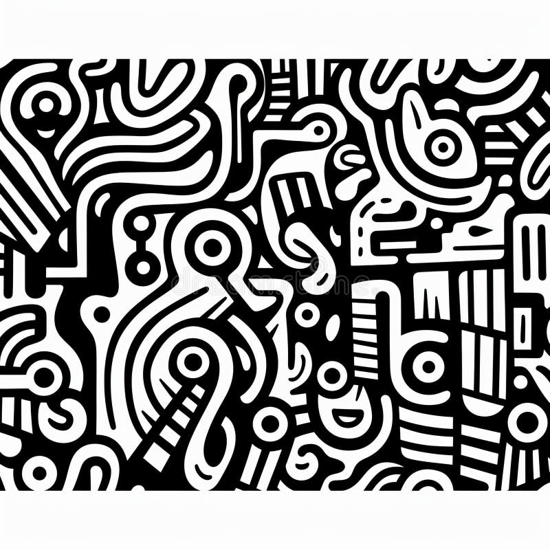 Interactive Black and White Graffiti-inspired Doodle Artwork Stock ...