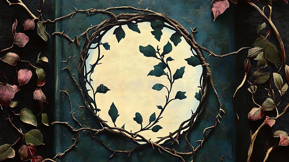 A Circular Design Featuring Intertwining Vines and Leaves, Silhouetted ...