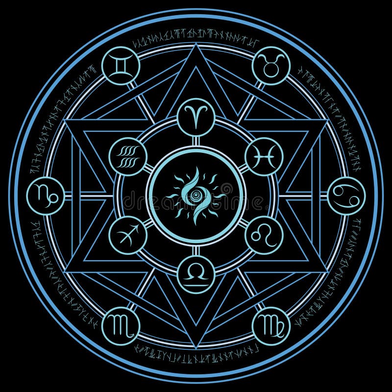 Light Blue Magic Incantation Circle with Fantasy Alphabets Spell (named ...