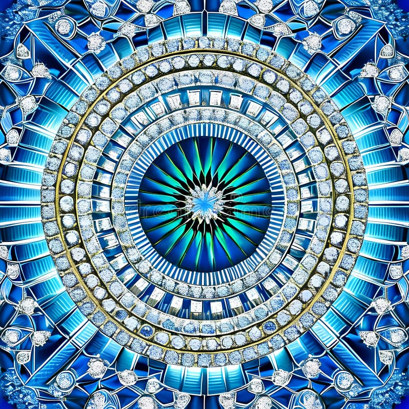 A Circular Design with Interlocking Diamonds in Cool Shades of Blue and ...