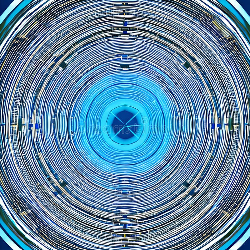 A Circular Design with Interlocking Triangles in Cool Shades of Blue ...