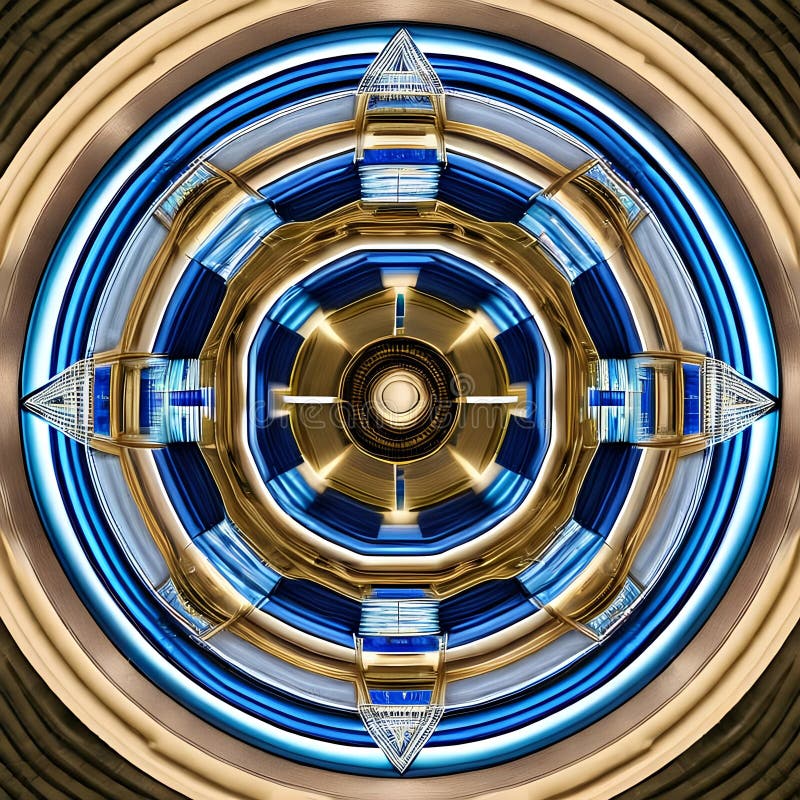 A Circular Design with Interlocking Triangles in Cool Shades of Blue ...