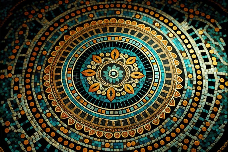 A Circular Design Made of Blue and Gold Tiles with a Circular Center ...
