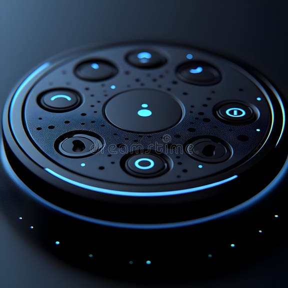 Circular Device with Blue Light, 3D Render Stock Illustration ...