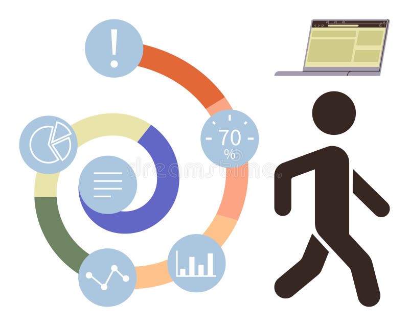Circular Diagram with Analytics, Metrics, and Walking Figure for ...