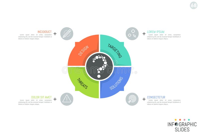 Circular Diagram Divided into 4 Colorful Sectors with Arrows Pointing ...