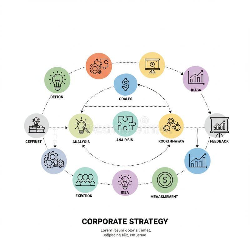 Circular Diagram Illustrating a Corporate Strategy Process. it Consists ...
