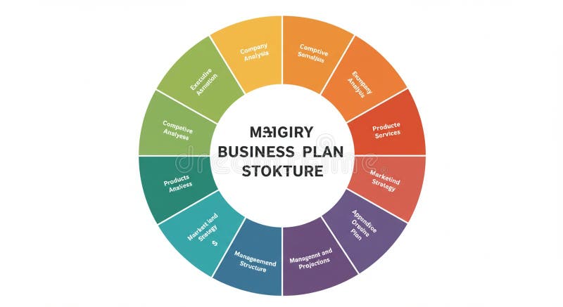 Circular Diagram Illustrating Elements of a Business Plan, Divided into 12 Segments, Stock ...