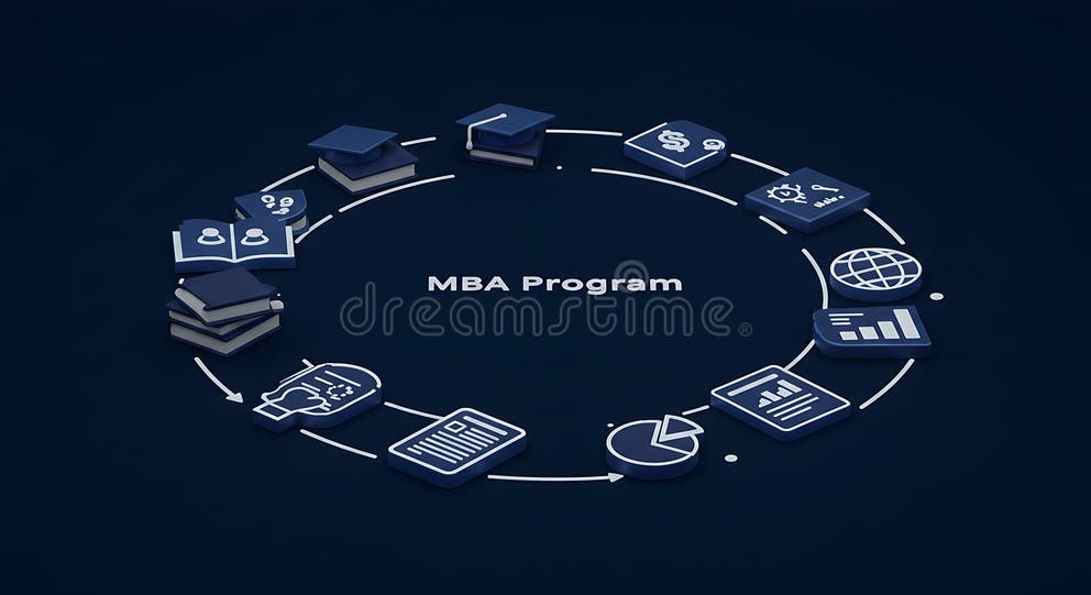 Circular Diagram Illustrating an MBA Program. Central Text Reads "MBA ...