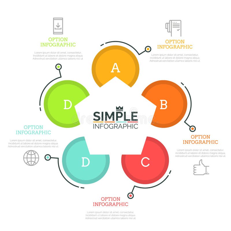 Circular Diagram with 5 Round Elements Marked with Letters, Pentagon in ...
