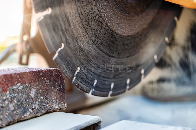 The Circular Diamond Saw Cuts Concrete Paving Slabs. Concrete Cutting ...