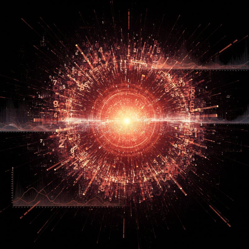 Circular Digital Artwork with a Radiant Central Core Emitting Bright ...