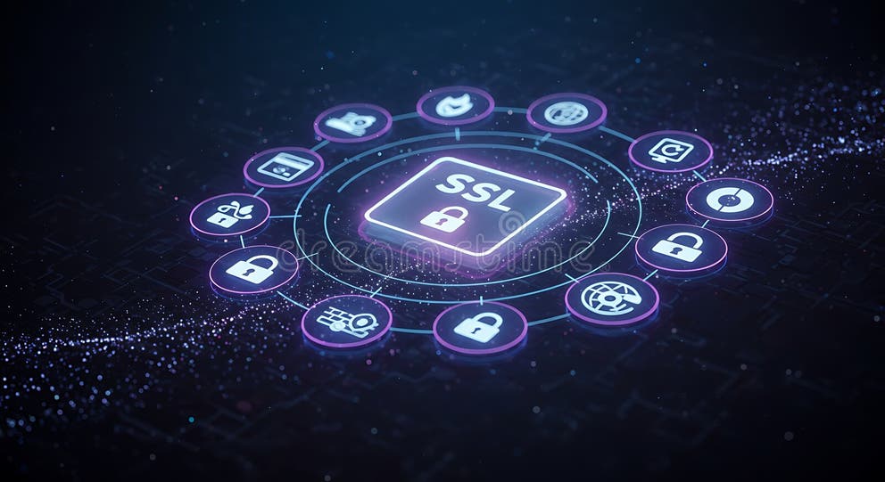 Circular Digital Interface Displaying the Text "SSL" with a Padlock ...