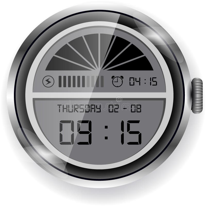 Circular Digital Smartwatch Face with Battery and Alarm Indicators ...
