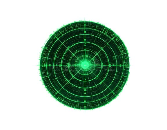 Round Abstract Green Radar Screen with Concentric Circles on a White ...