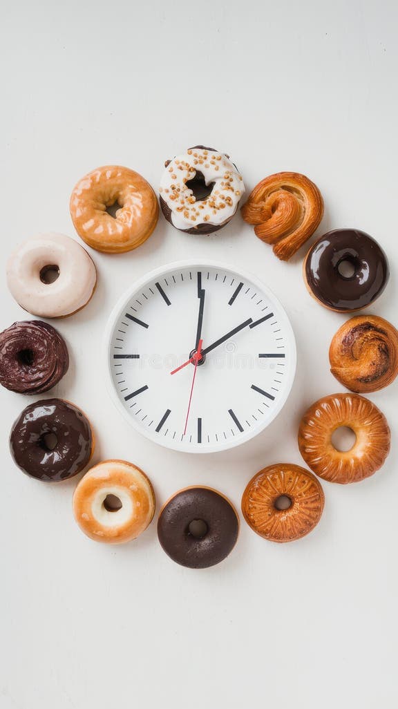 Circular Donut Arrangement Around Clock Face on Neutral Gradient ...