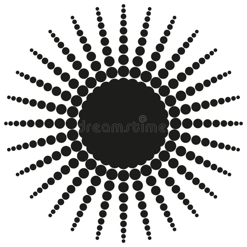 Circular Dot Pattern. Scalloped Radial Shape. Bold Abstract Vector. Monochrome Dynamic Form ...