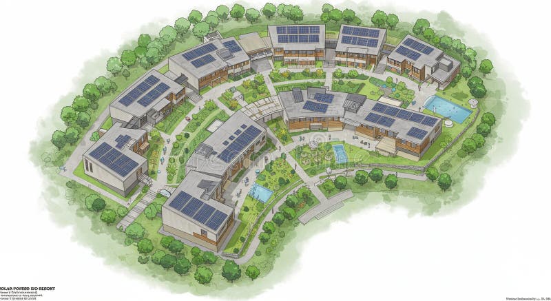 Circular Eco-resort Design Featuring Multiple Rectangular Buildings ...