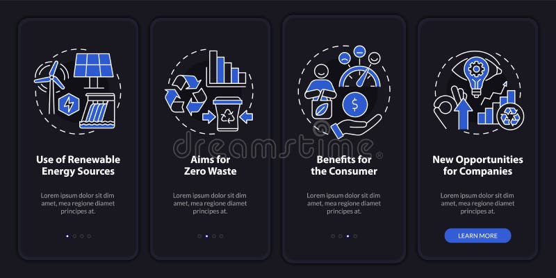 Circular Economy Advantages Night Mode Onboarding Mobile App Screen ...