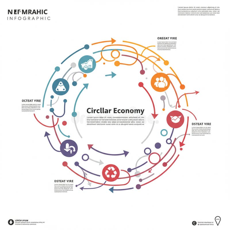 Circular Economy Infographic Featuring a Circular Layout with Multicolored Arrows and Stock ...