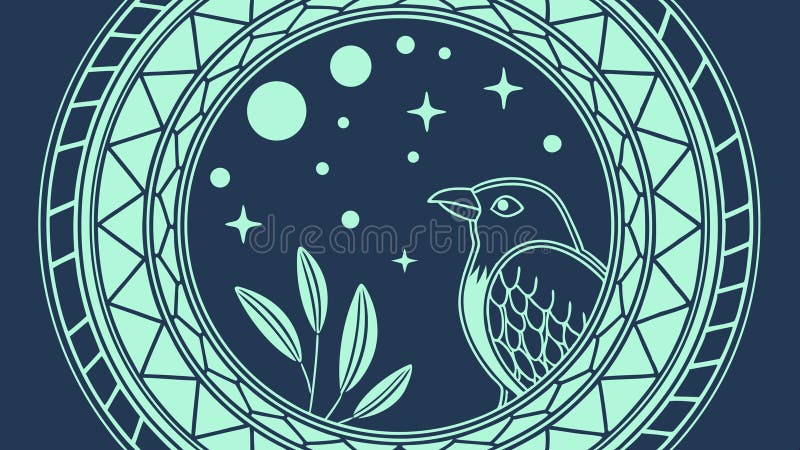 Circular Emblem Bird Nature Elements Dark Background Vector Design ...