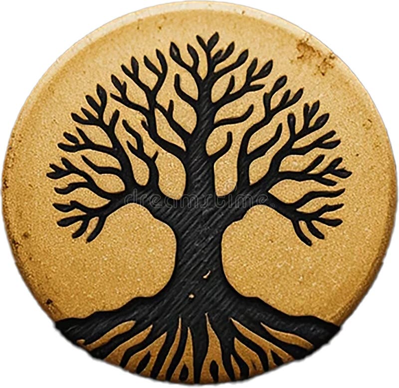 Circular Emblem with a Black Stylized Tree Design. Rustic Tree Emblem ...