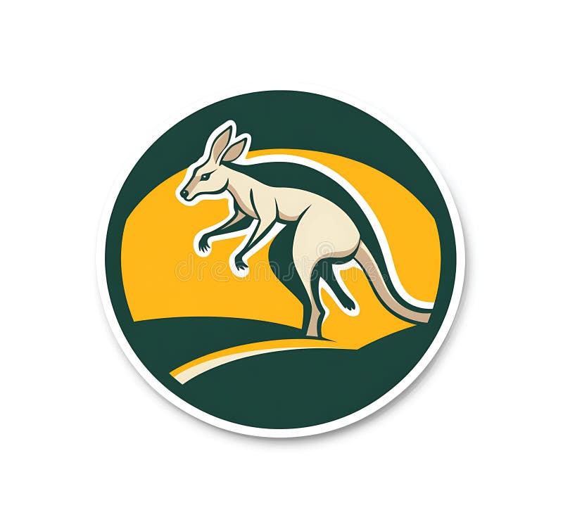 Circular Emblem Featuring a Stylized Kangaroo (Macropus) in a Dynamic ...
