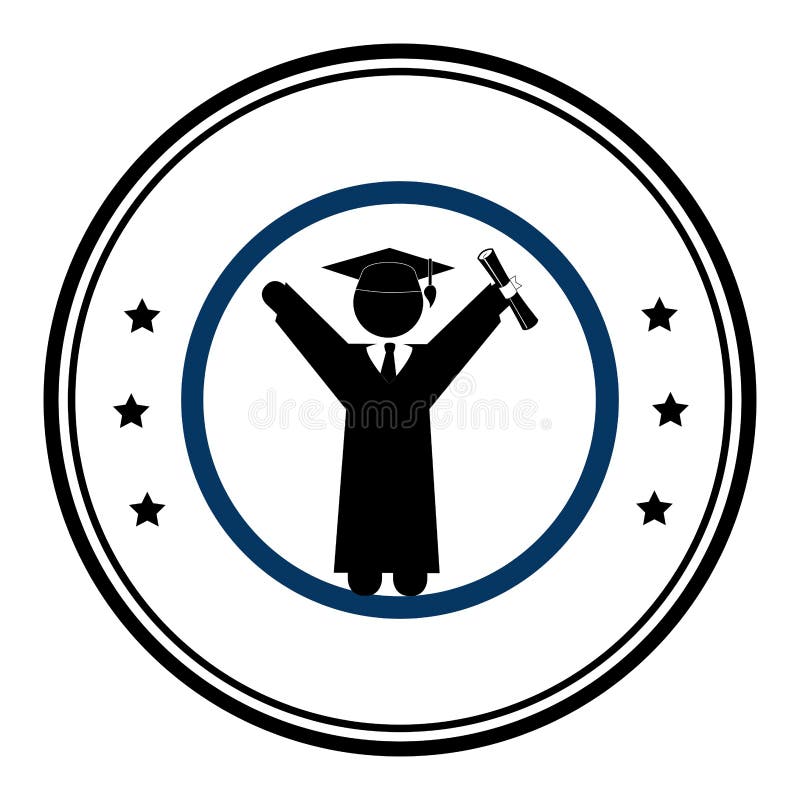 Circular Emblem with Man with Graduation Outfit Stock Vector ...