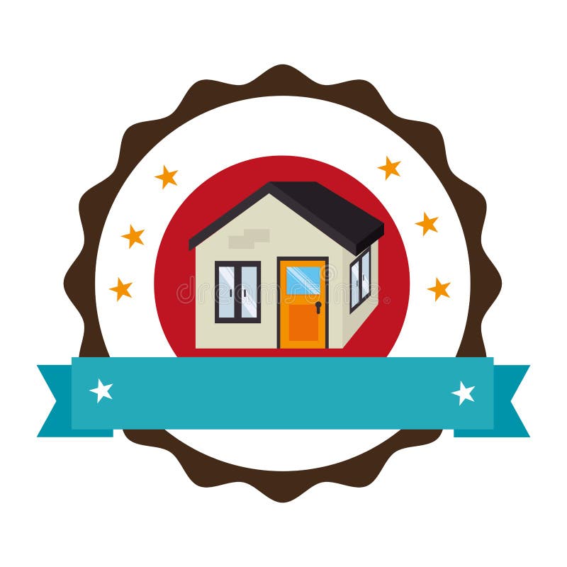 Circular Emblem with Ribbon and House Stock Vector - Illustration of ...