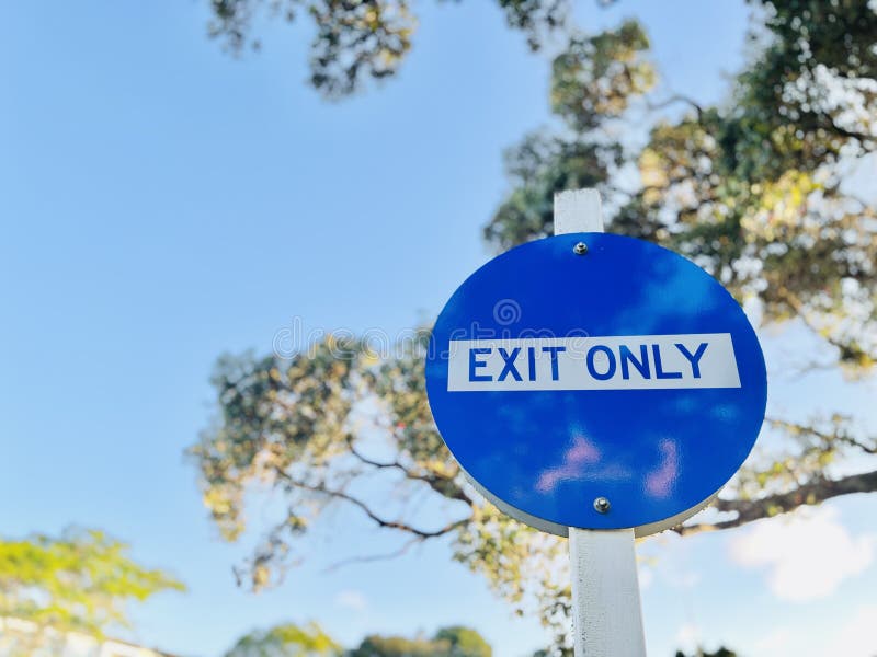 A Circular "Exit only" Road Sign. Stock Image - Image of tleaves ...