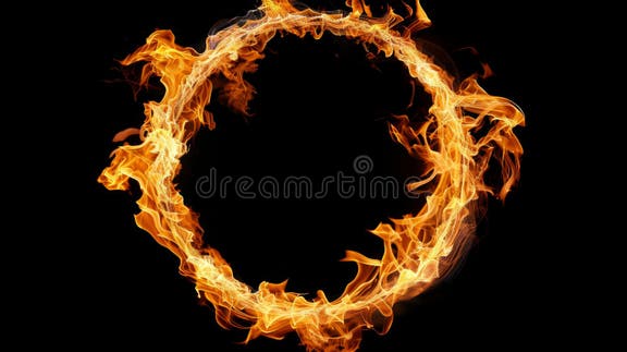Circular Fiery Frame on Black Backdrop Circle of Flames Burning in ...