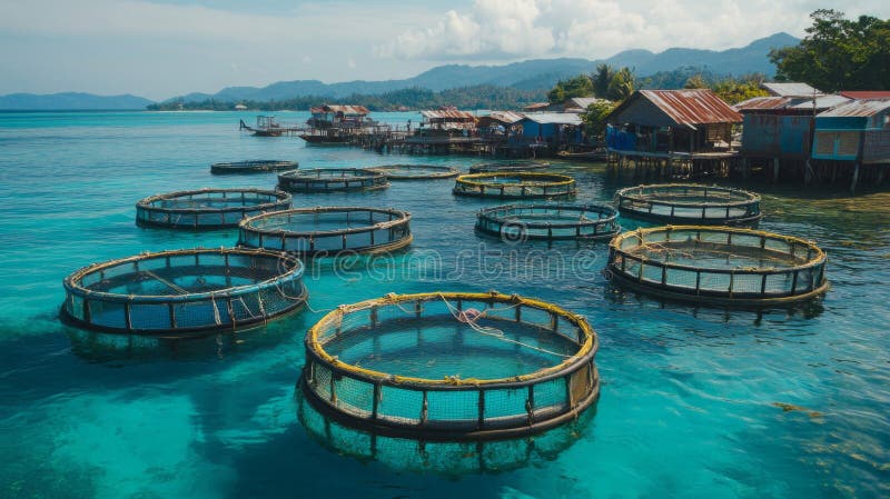 Circular Fish Farms in a Tropical Archipelago Stock Image - Image of ...