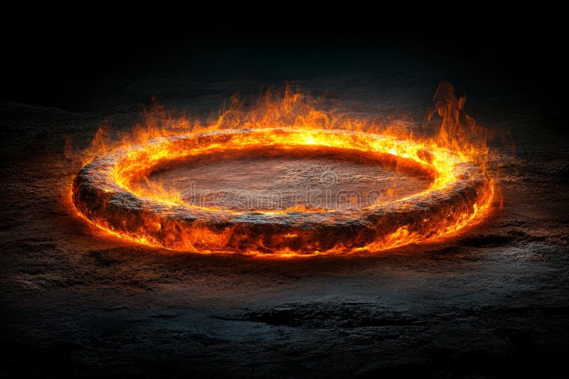 Circular Flames Arranged in a Fiery Ring within a Circular Frame on a ...