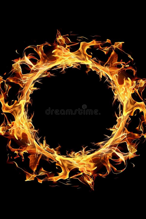 Circular Flames Frame on Black Backdrop Fiery Ring Shape of Fire for ...