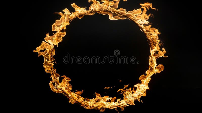 Circular Flames Frame on Black Background with Brightly Burning Fire in ...