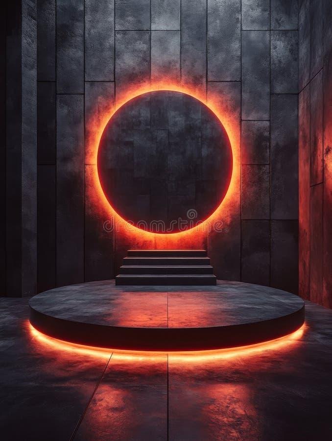 A Circular Floor with Orange Lights on the Floor. Generative AI. Stock ...
