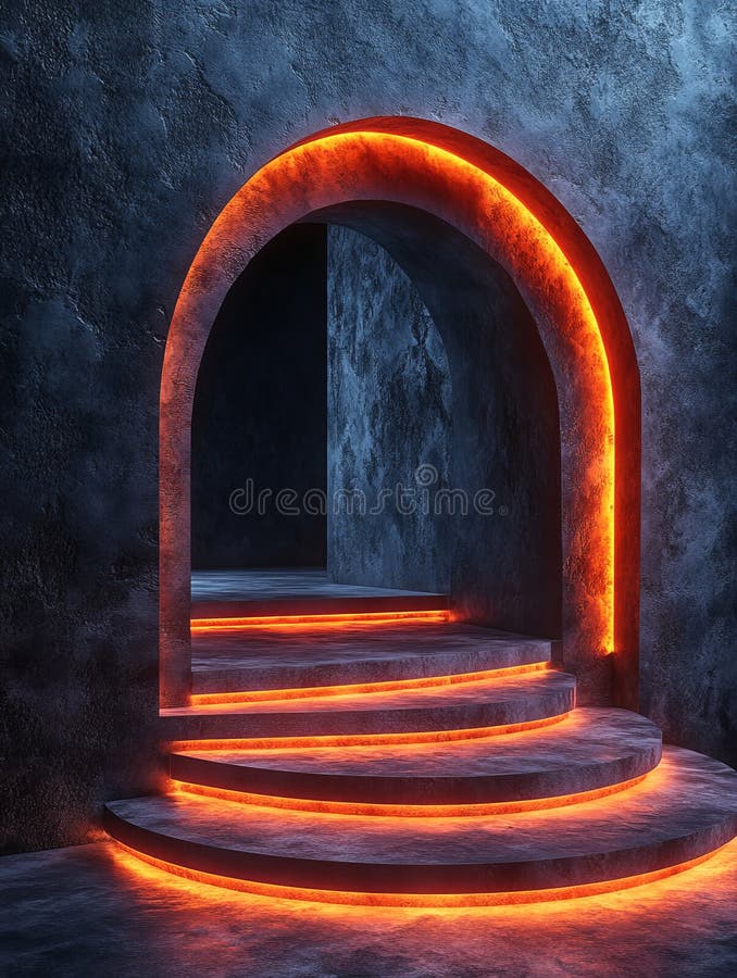 A Circular Floor with Orange Lights on the Floor. Generative AI. Stock ...