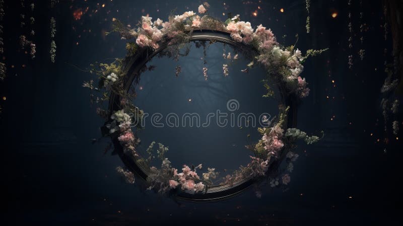 A Circular Floral Arrangement on a Black Background Stock Image - Image ...