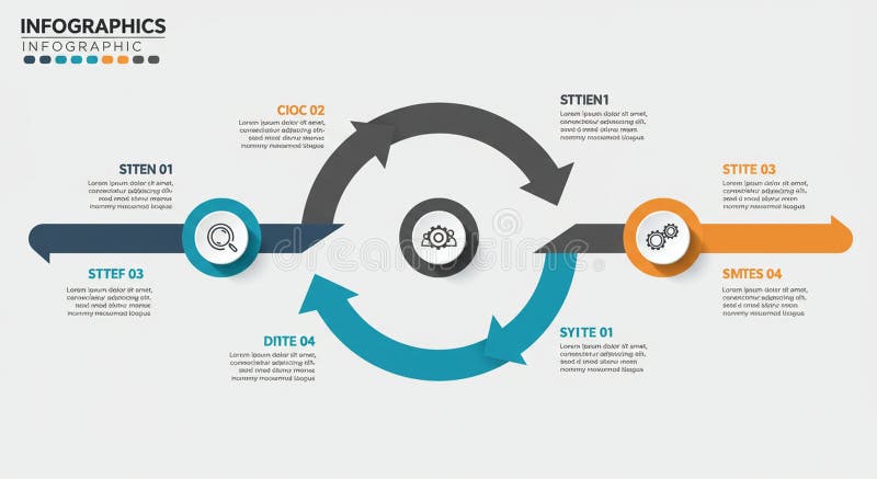 Circular Flow Infographic Featuring a Central Gear Icon Surrounded by ...