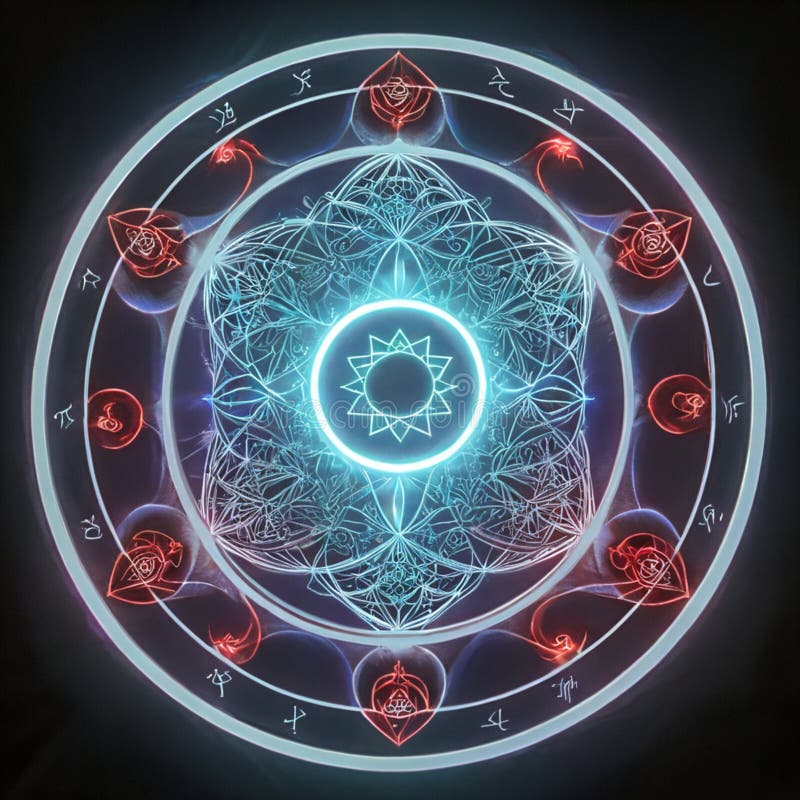 Circular Flower of Life Symbol on Pure Black Background Stock ...