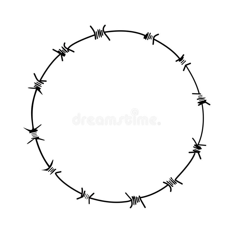 Circular Frame with Barbed Wire Icon Over White Background, Line Style, Vector Illustration ...