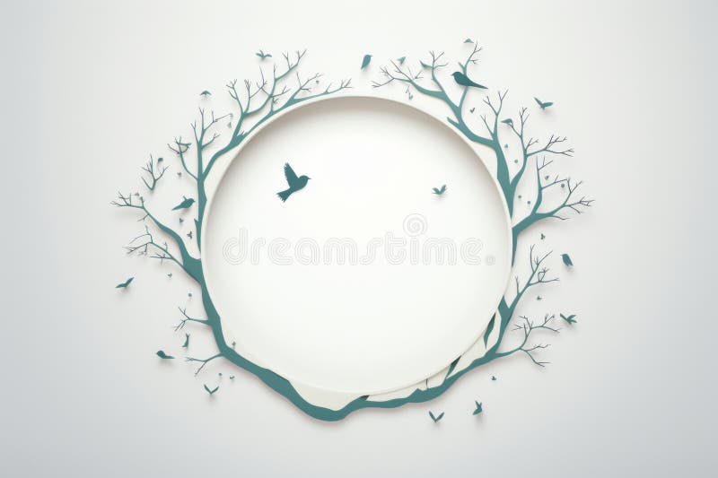 A Circular Frame with Branches and Birds on it Stock Image - Image of ...